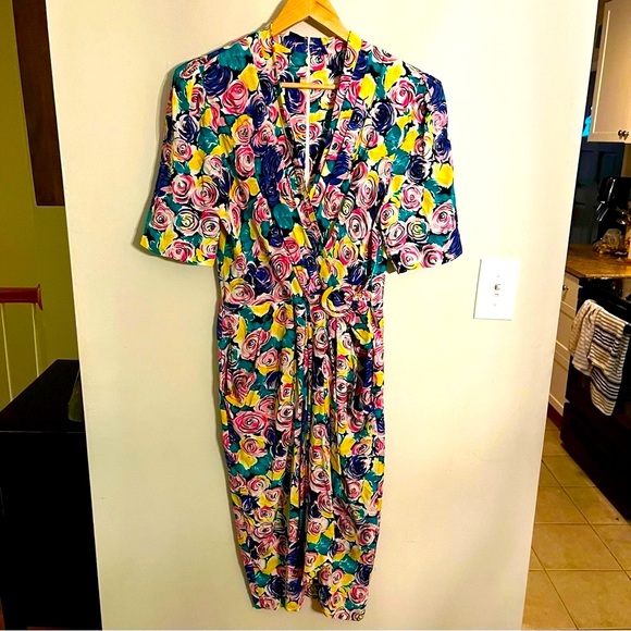 Vintage | Dresses | Vintage Jane Singer Pink Green Yellow Floral Dress ...